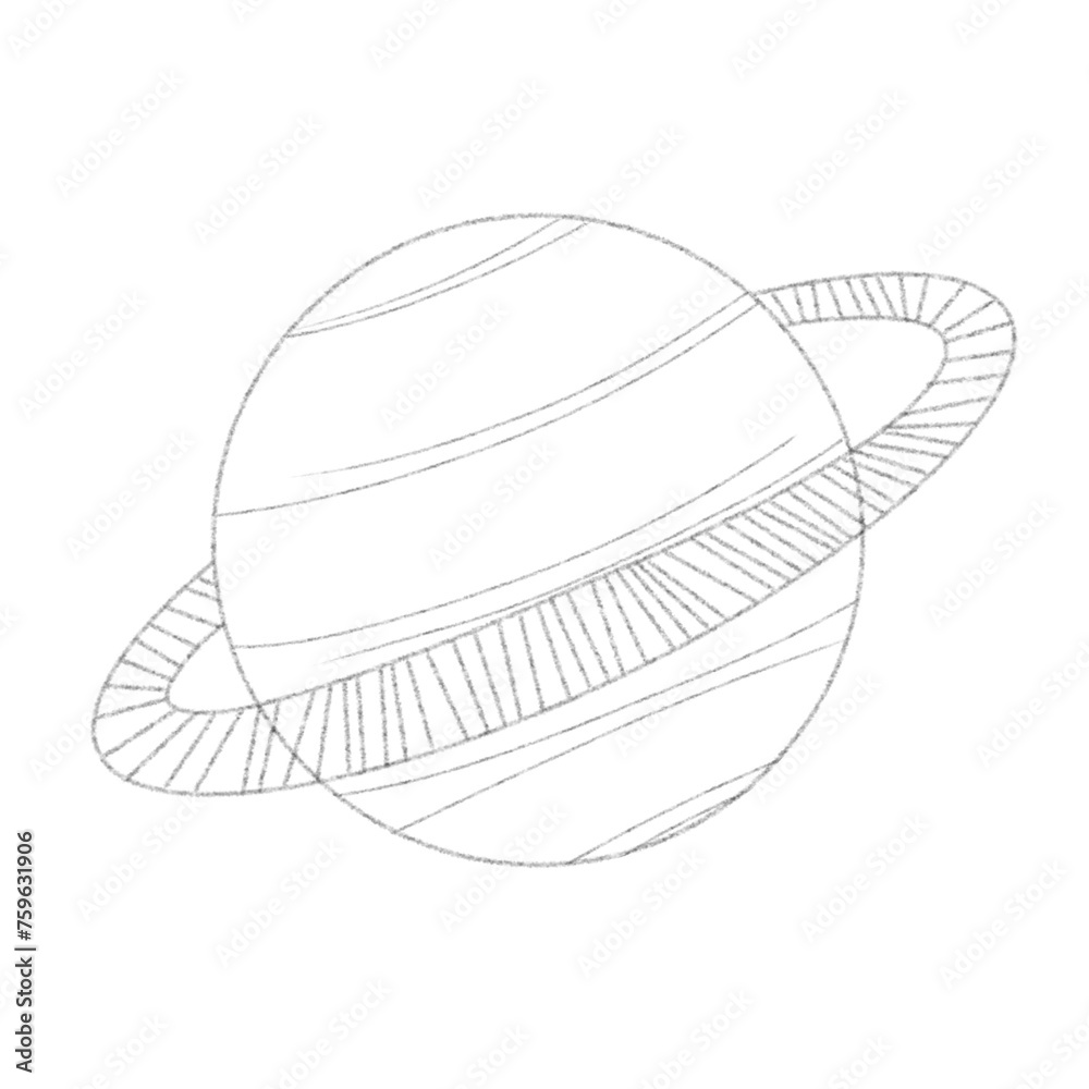 Saturn planet outline illustration with transparent background - pencil ...