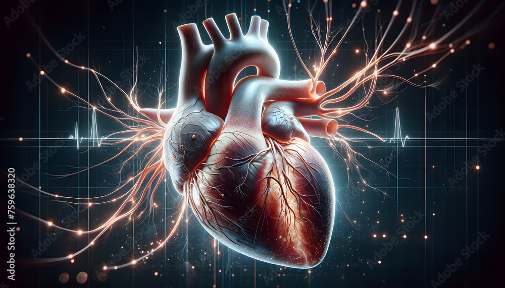 ultra-realistic illustration of a human heart, crafted with a focus on ...