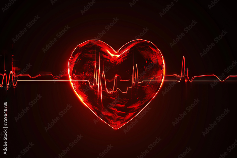 Abstract human heart shape with red cardio pulse line. Creative ...