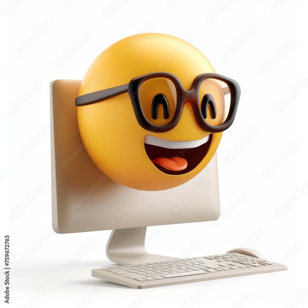 Simple emoji of a person teaching computer software and distance ...