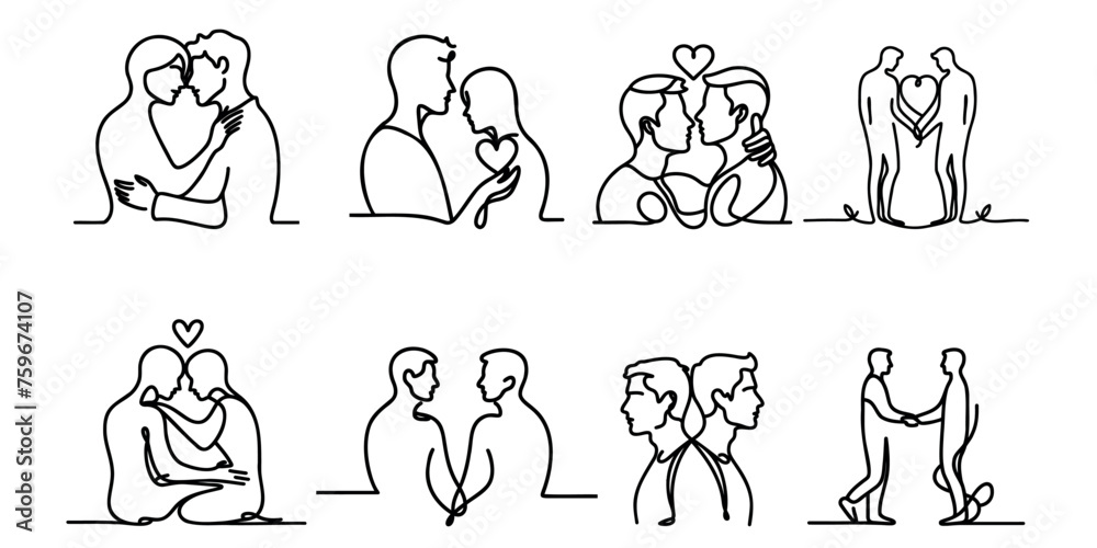 Love two men one continuous line simple minimalist design for gay ...