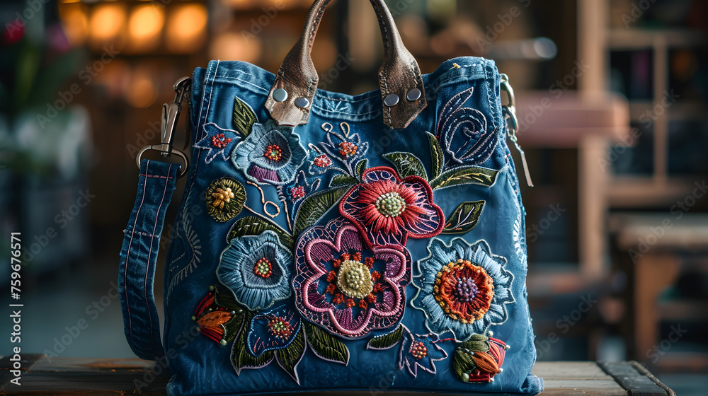 Beautiful embroidered denim handbag, shopping bag. DIY, denim upcycling ...