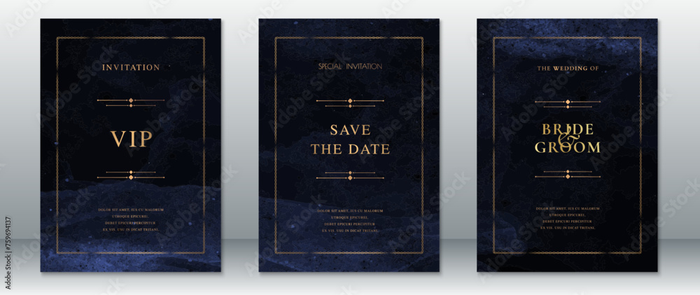 Elegant wedding invitation card template design dark background luxury ...