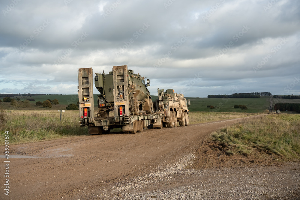 British army Foxhound 4x4-wheel drive protected patrol vehicle on a low ...