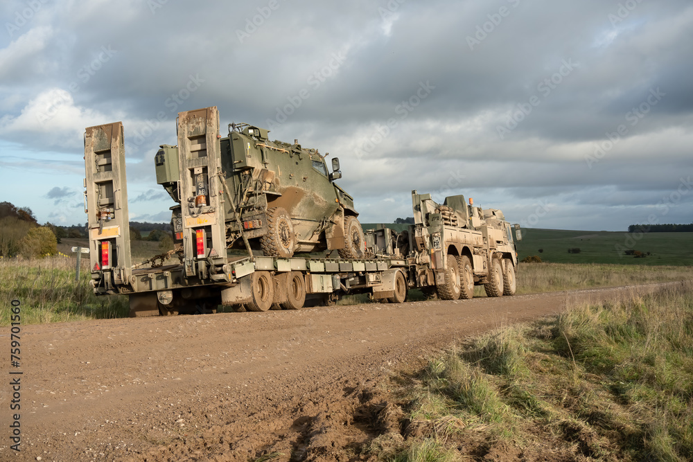 British army Foxhound 4x4-wheel drive protected patrol vehicle on a low ...