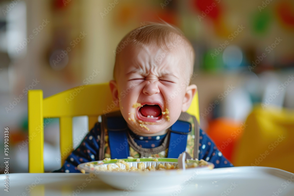 Little baby boy crying and screaming during eating, angry baby boy ...