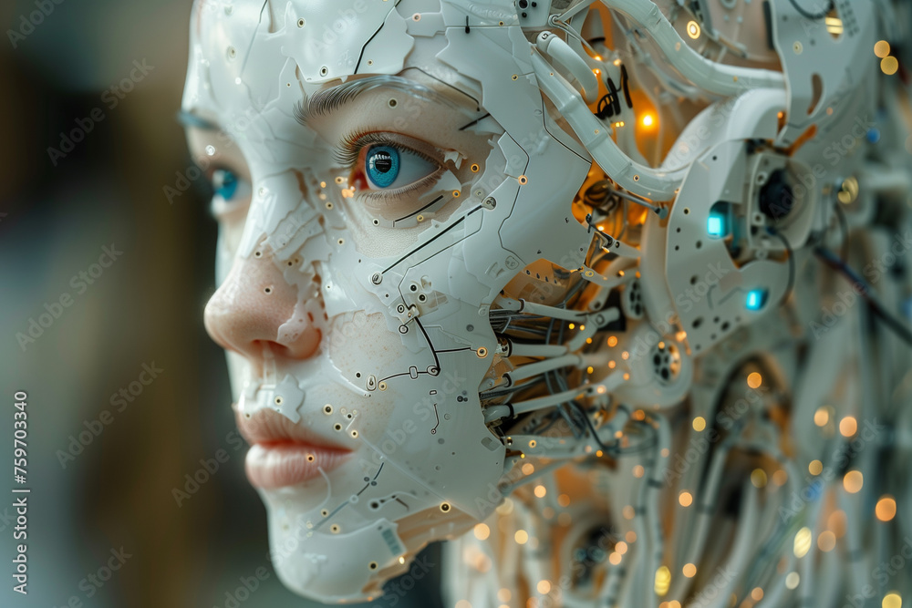 Artificial intelligence robot with neural networks on half head ...