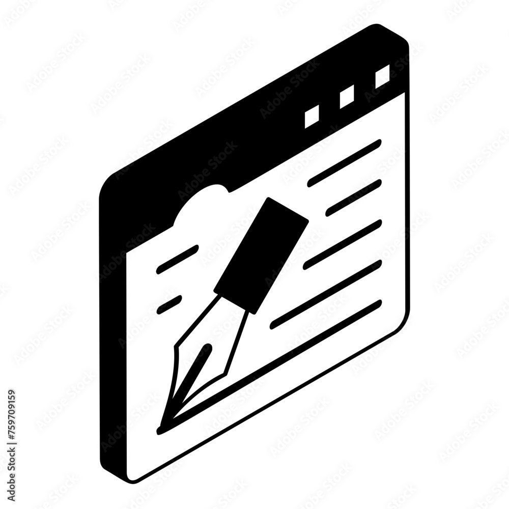 Draw on Page using pen isometric concept, toolbar button for writing ...