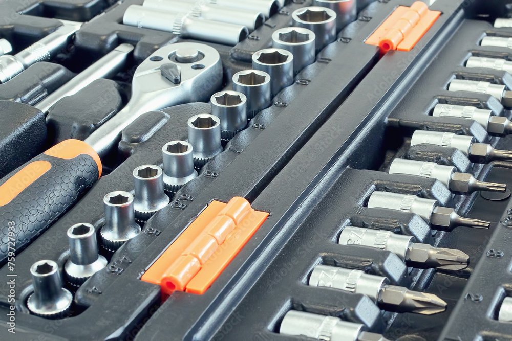 Professional car repair kit, tool box containing adjustable tools ...