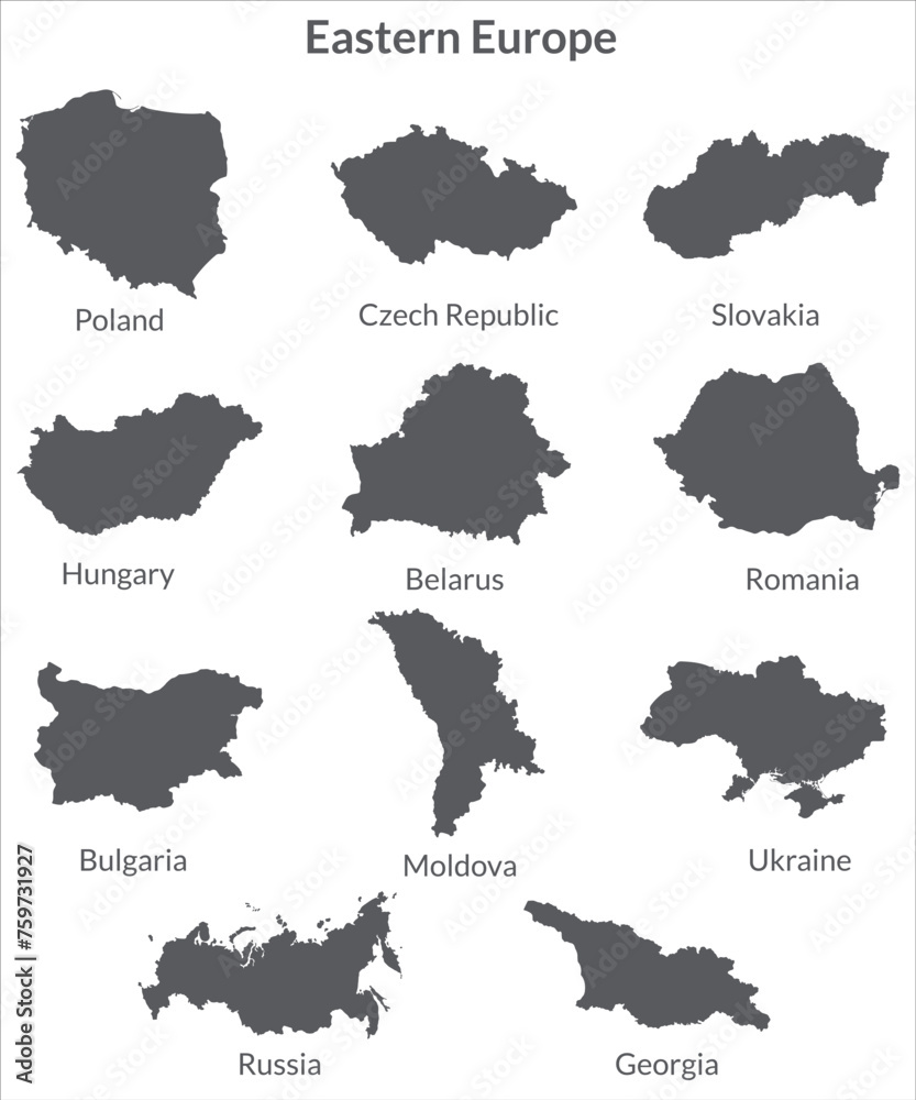 Eastern Europe country Map. Map of Eastern Europe in set grey color ...