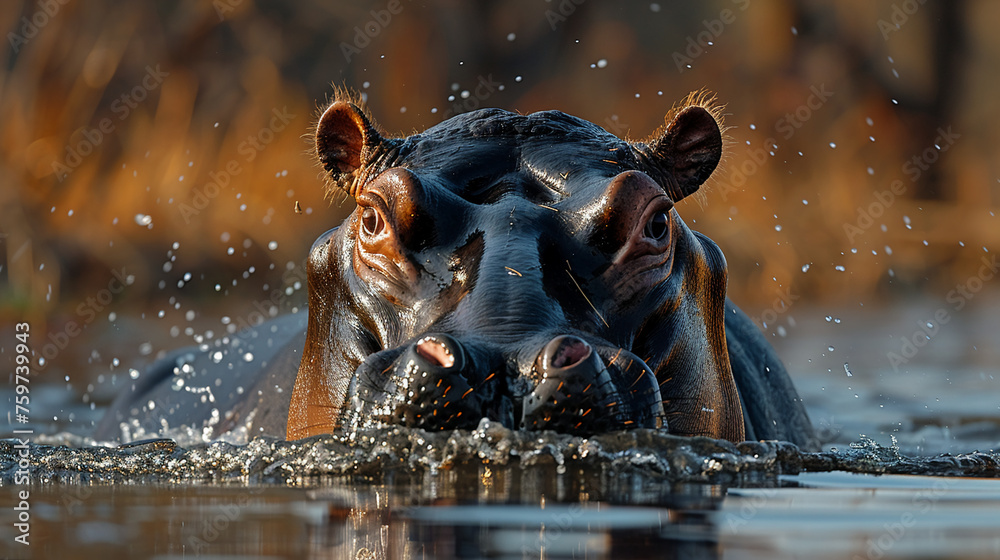 wildlife photography, authentic photo of a hippopotamus in natural ...