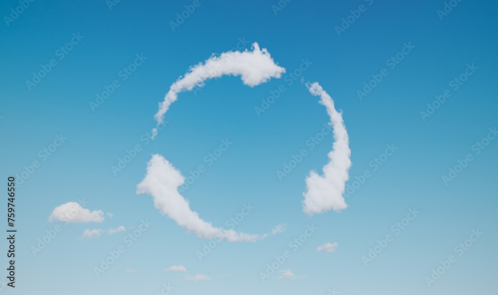 Image of a fluffy cloud in the shape of circulating arrows as a symbol ...