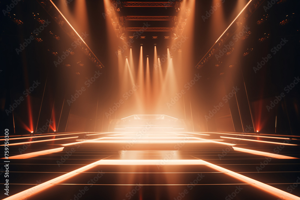 Empty stage light background. Illuminated stage with warm lighting ...