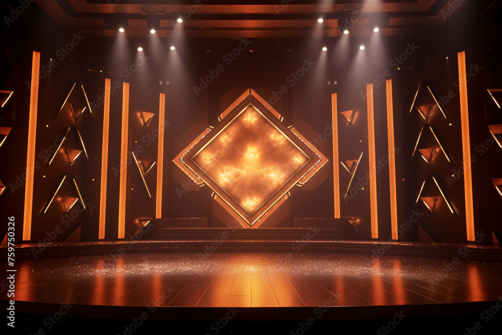 Empty stage light background. Illuminated stage with warm lighting ...