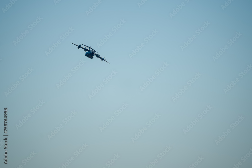 RAF Royal Air Force Airbus A400M Atlas military transport plane banking ...