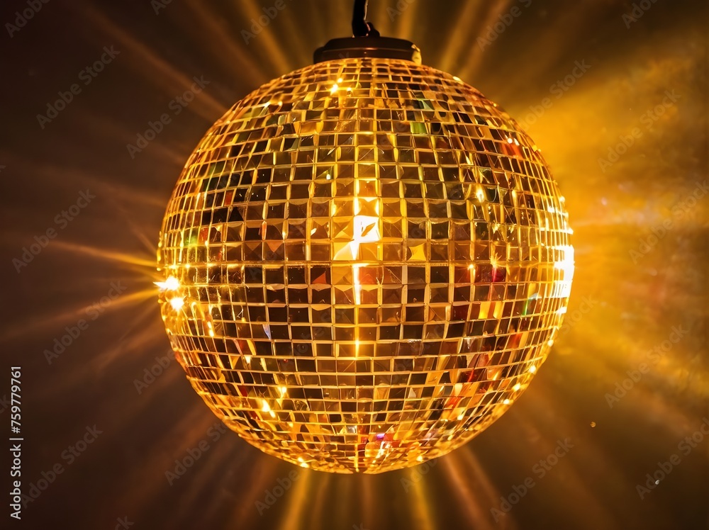 Flottant au-dessus de la piste de danse, la boule à facette ambre ...