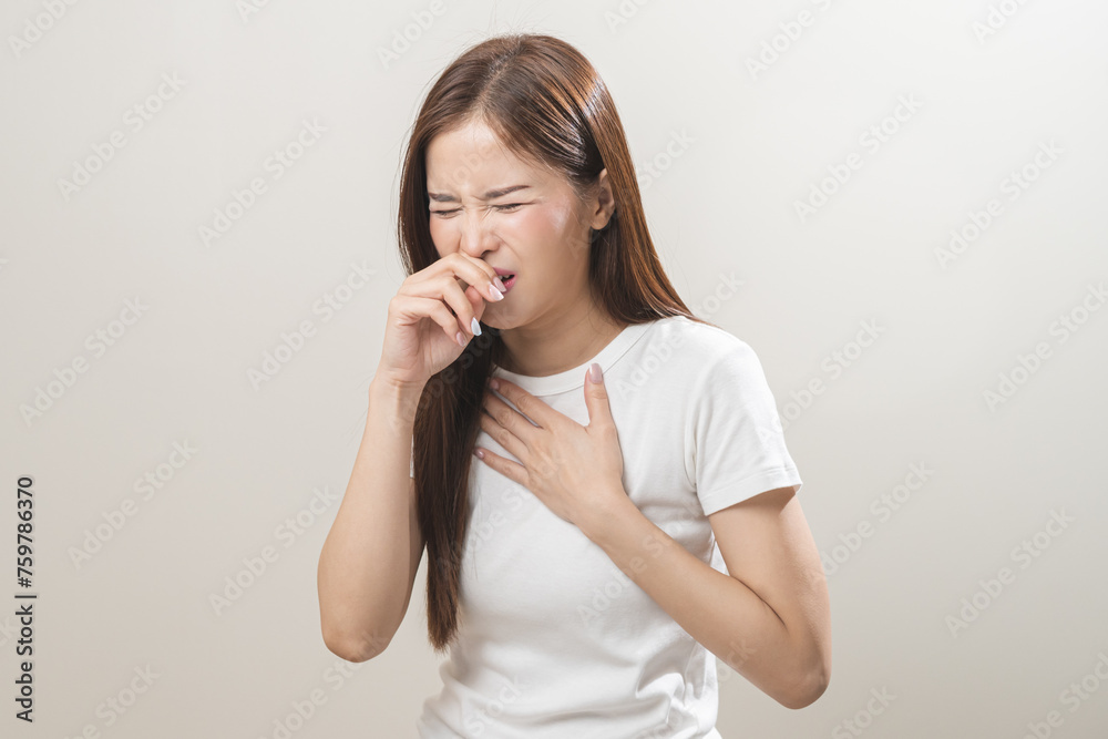 Female unhealthy Sickness, asian young woman, girl unwell and coughing ...