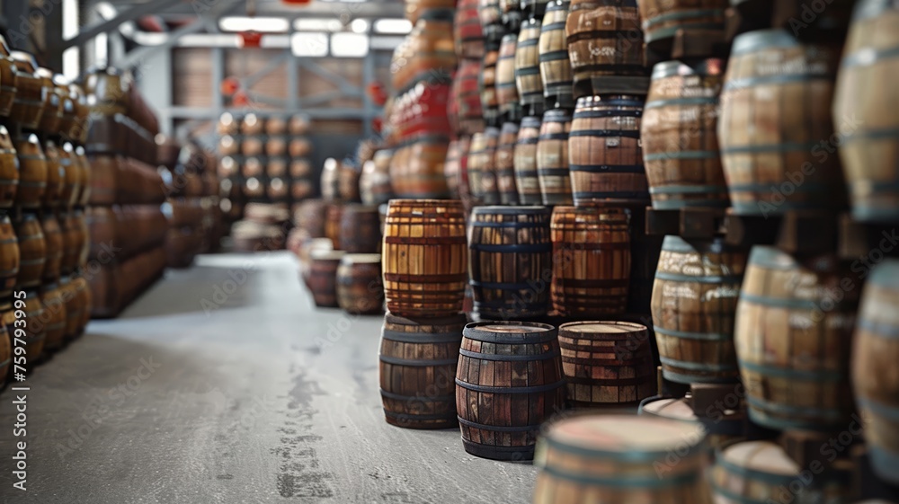 Industrial setting with neatly stacked barrels Stock Illustration ...