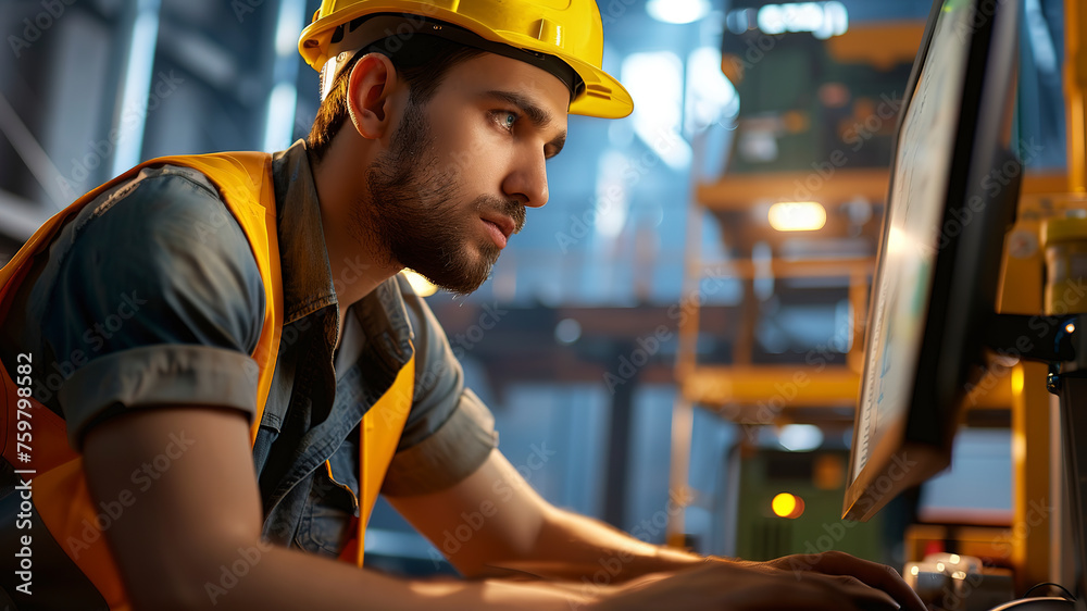 portrait of a construction worker in a helmet, construction worker with ...