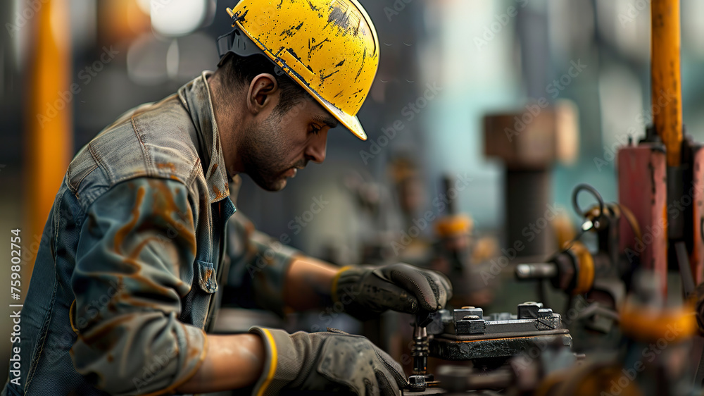 portrait of a construction worker in a helmet, construction worker with ...