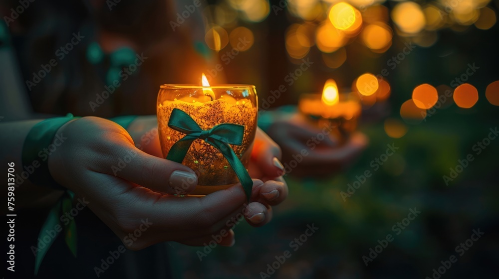 Candlelight Vigil with Green Ribbons Advocating for Mental Wellbeing ...
