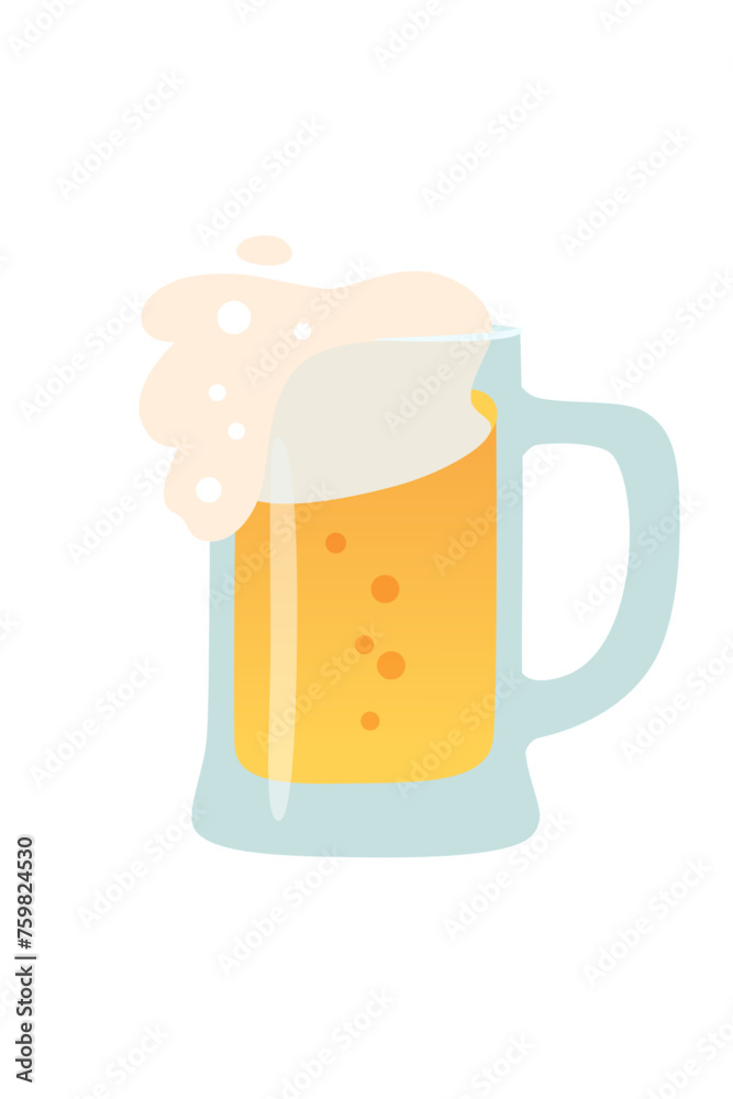 Glass of lager beer with foam vector illustration. Cartoon cold summer ...