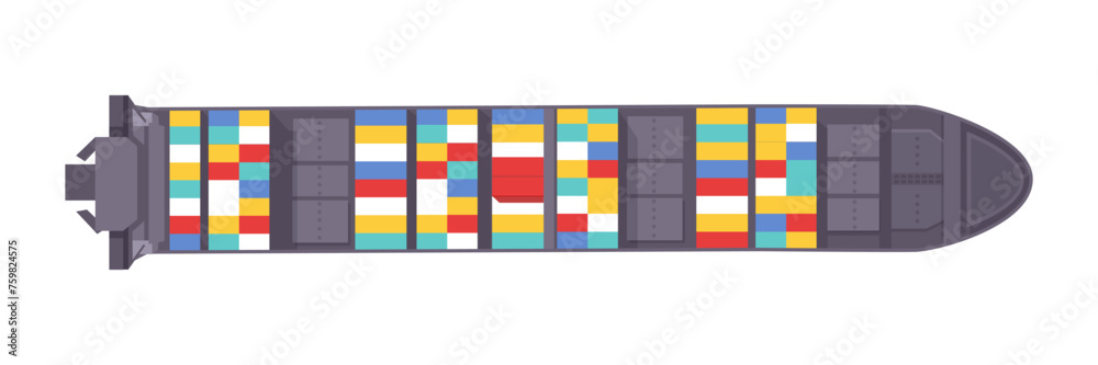Top view sea ship vector illustration. Aerial view of ocean transport ...