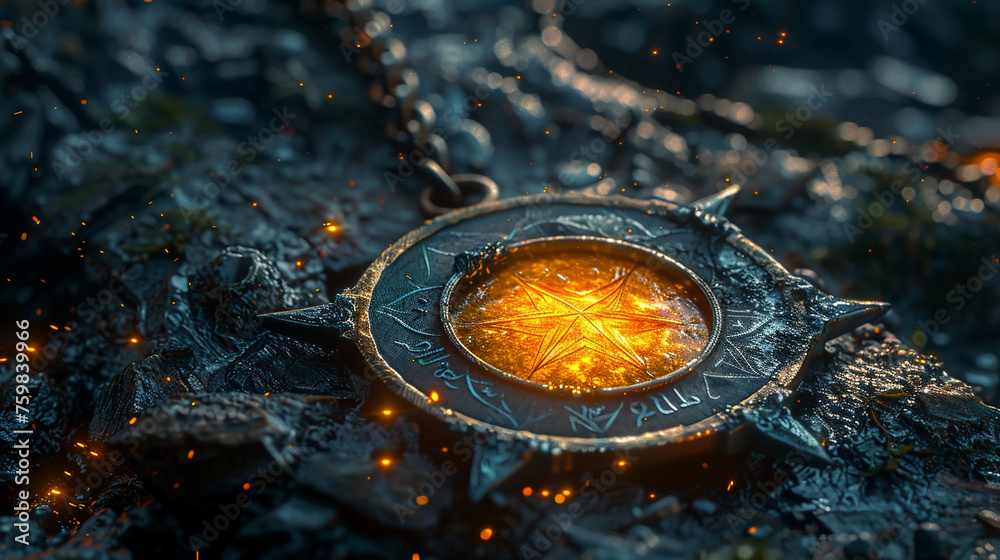 Amulet represented with mystique, an object imbued with power and ...