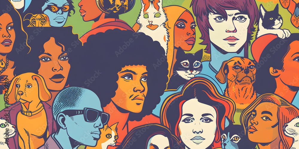 Vintage Inspired 1970s Pop Art Illustration Celebrating Pride Day and ...