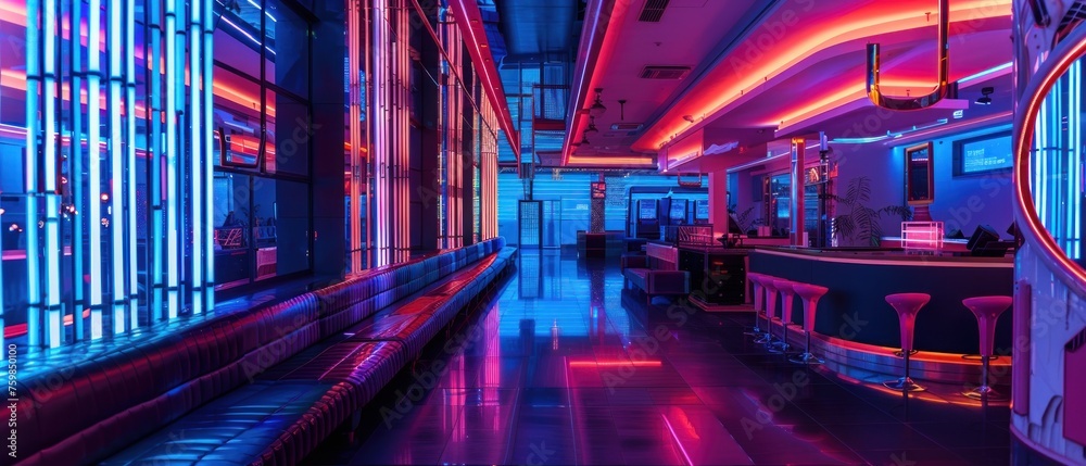 Neon lights illuminate sleek, retro-futuristic cityscapes, merging ...