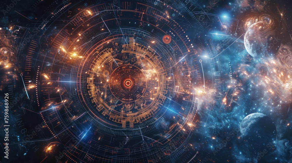 Futuristic Time machine diagram with space background AI generated ...