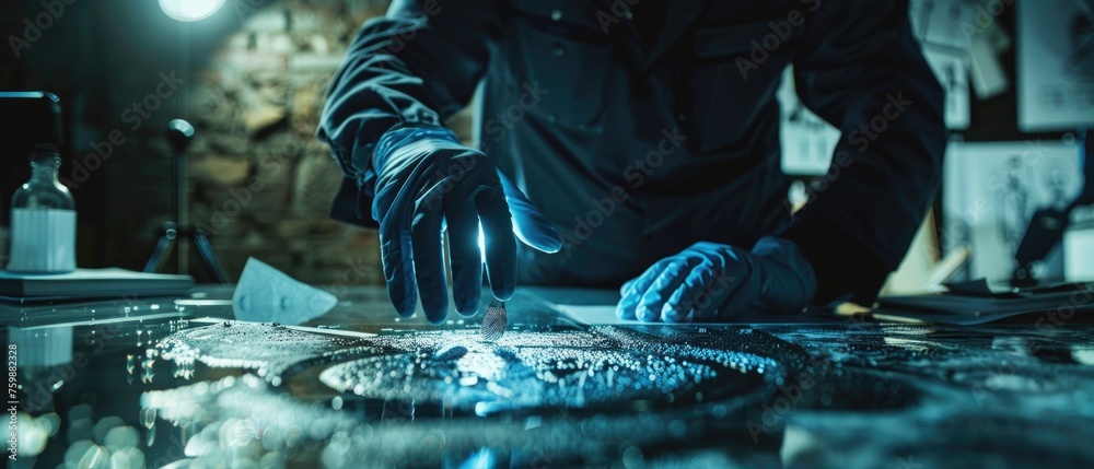 detailed crime scene investigation forensic expert with fingerprint ...