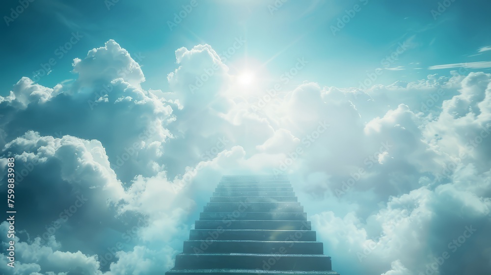 with the Christian cross,Stairway to heaven in heavenly concept ...