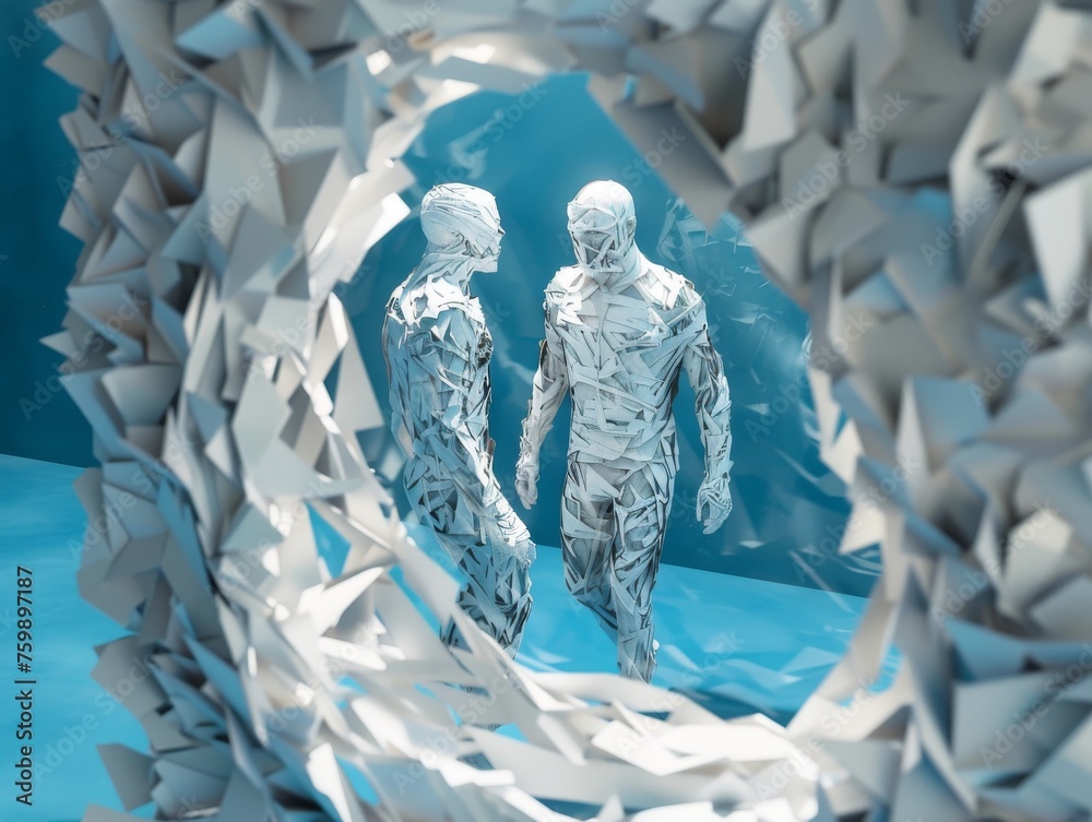 3D artwork Distorted reflection in a mirror showing the person as a ...