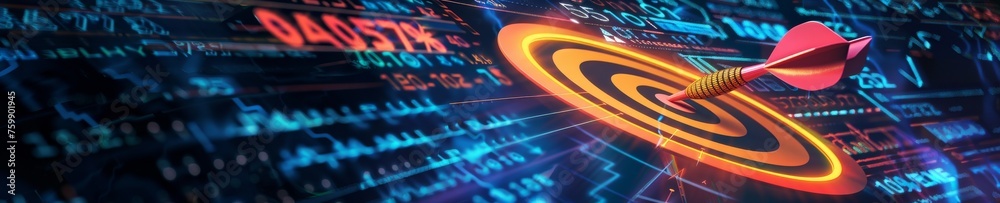 An infographic with a dart on the bullseye, amidst futuristic tech ...