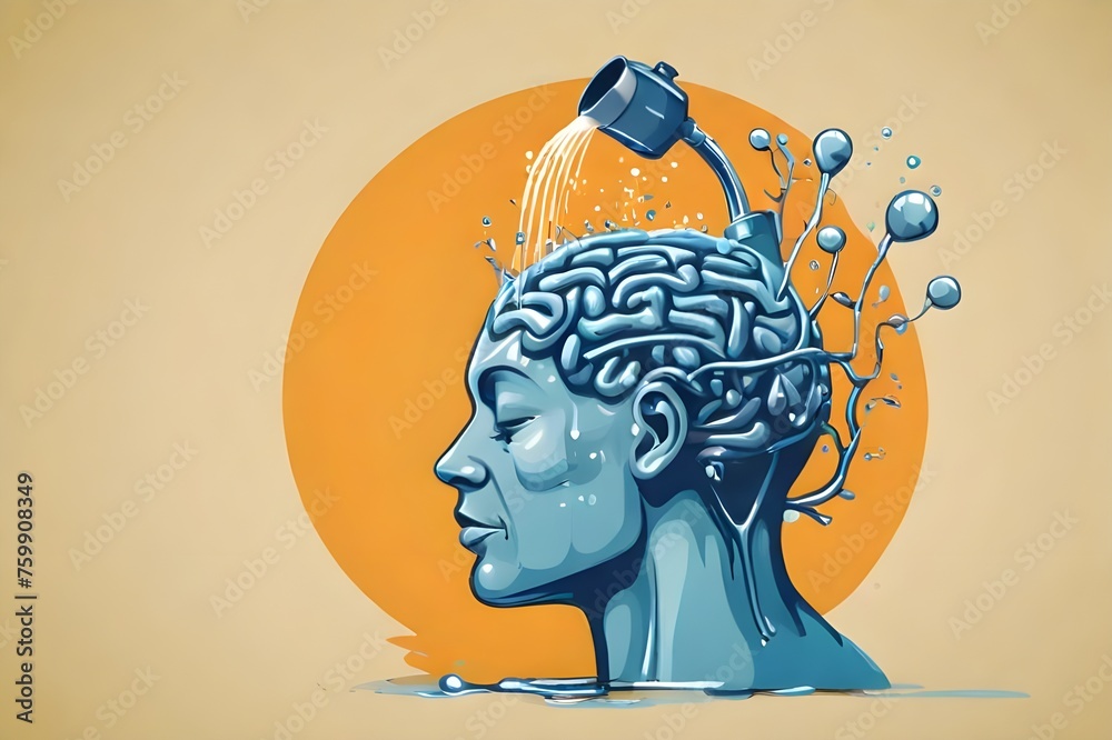 Vector illustration of showering on human brain. Brainwashing concept ...