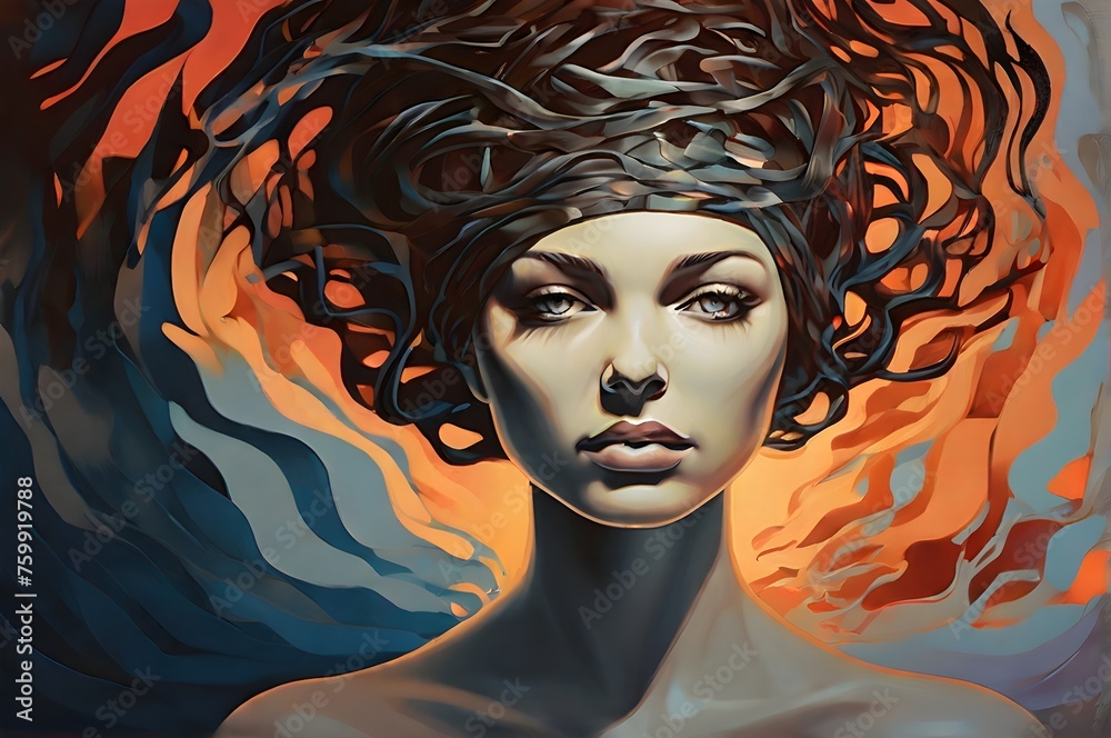 Woman facing struggles from society with complex mind and trying to get ...