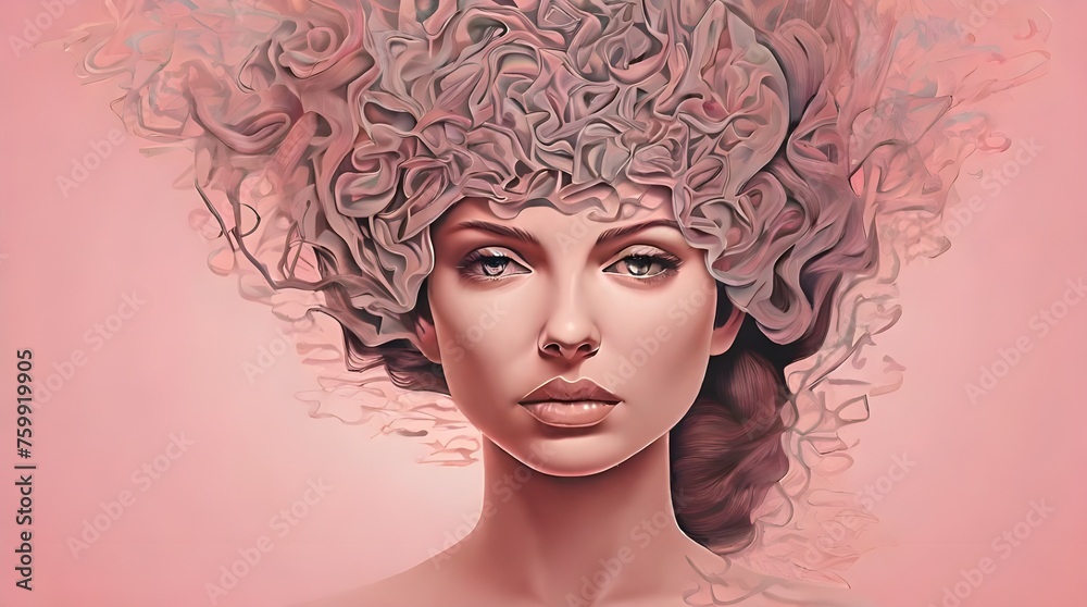 ภาพประกอบสต็อก Woman facing struggles from society with complex mind ...