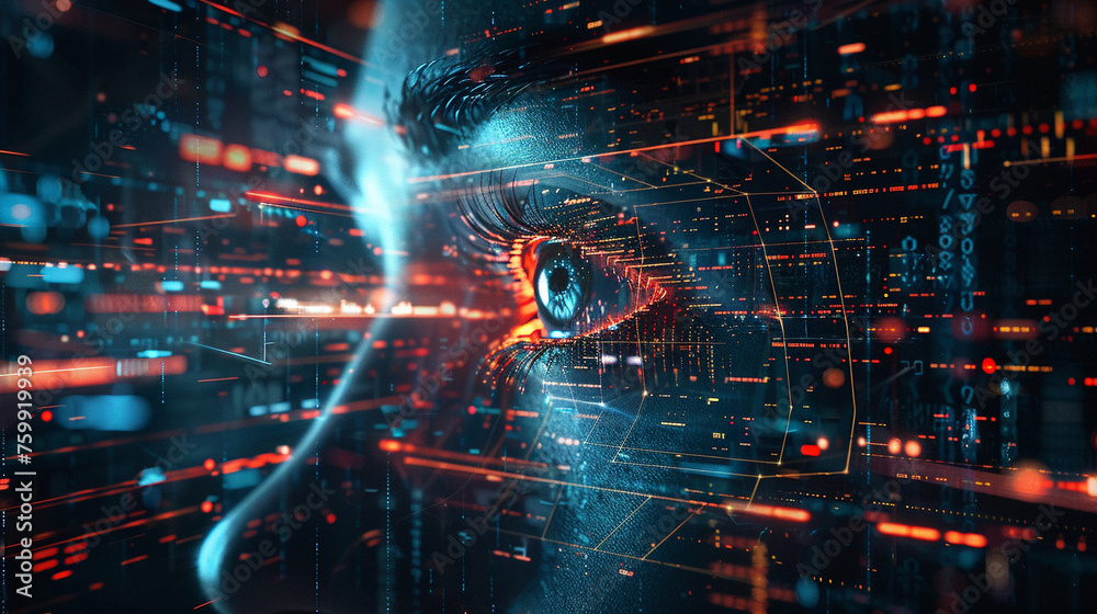 Abstract depiction of digital forensics tools powered by AI piercing ...