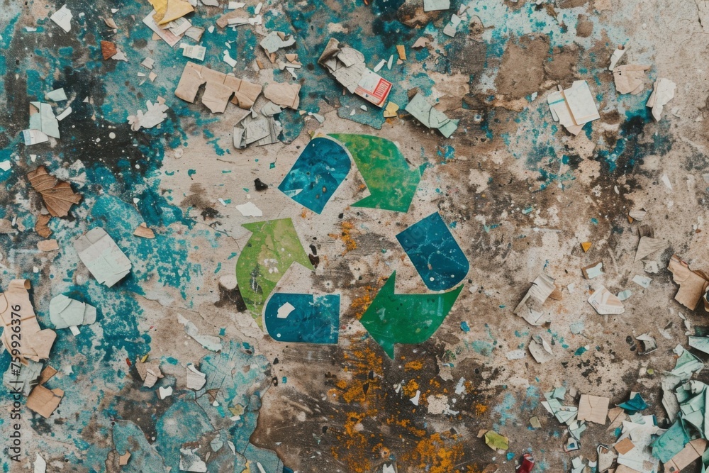 Recycling symbol with three green arrows in a triangular loop ...