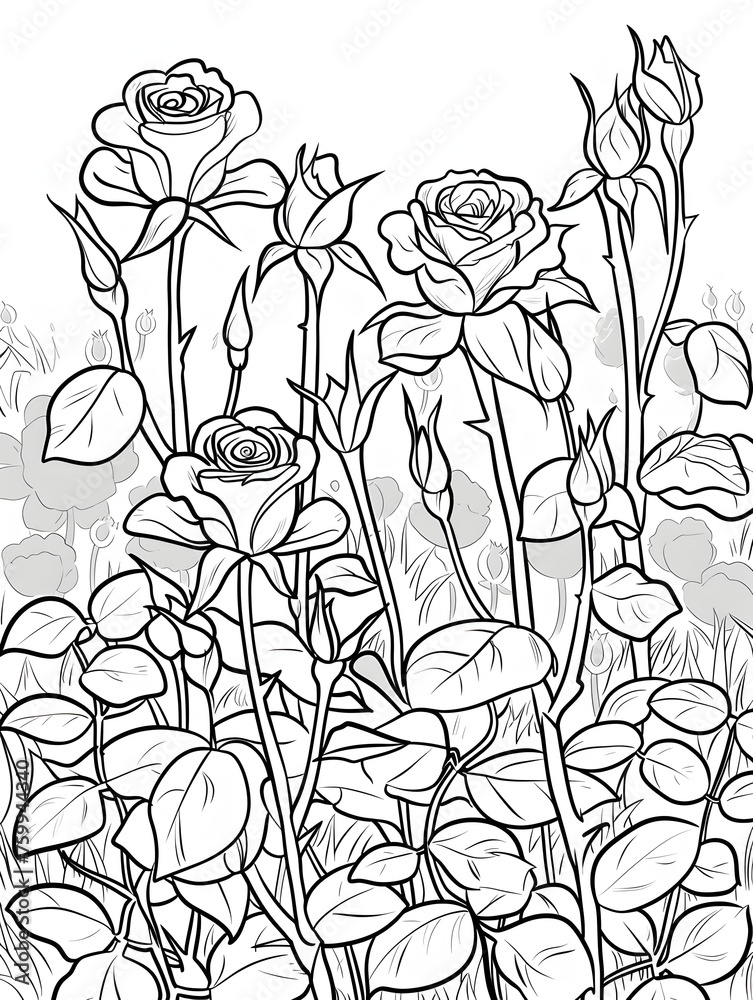 roses, black and white image for coloring. activities for children ...