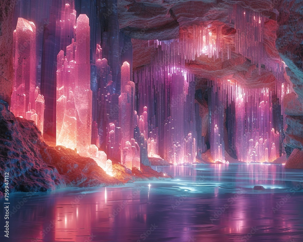 Cavernous depths, glowing crystals, luminescent creatures, underground ...