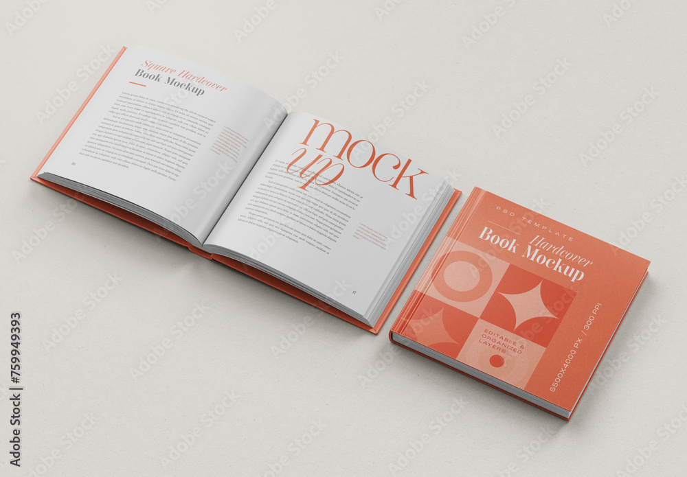 Open Square Hardcover Book Mockup Stock Template | Adobe Stock