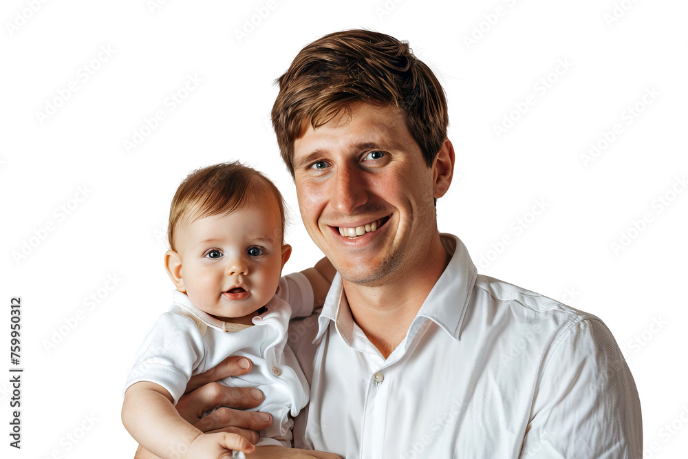 Portrait of Father holding baby with his arms isolated on transparent ...