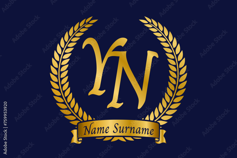 Initial letter Y and N, YN monogram logo design with laurel wreath ...