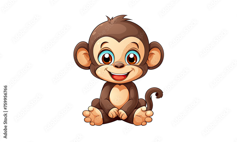 Cute Illustration of cartoon brown monkey character isolated on white ...