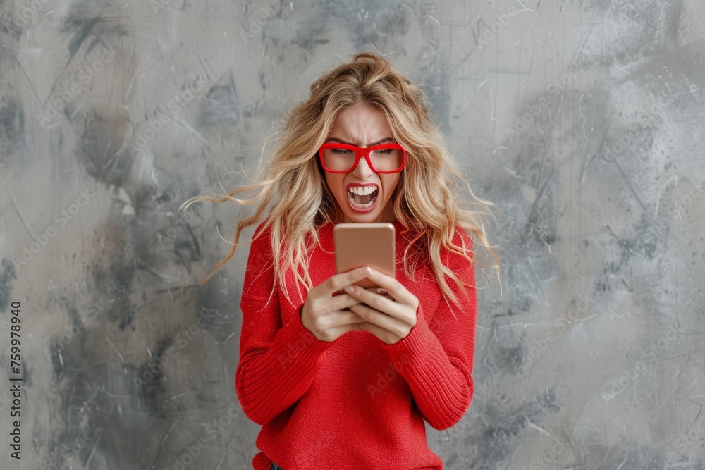 Angry female client irritated and angrily shouting arguing during ...