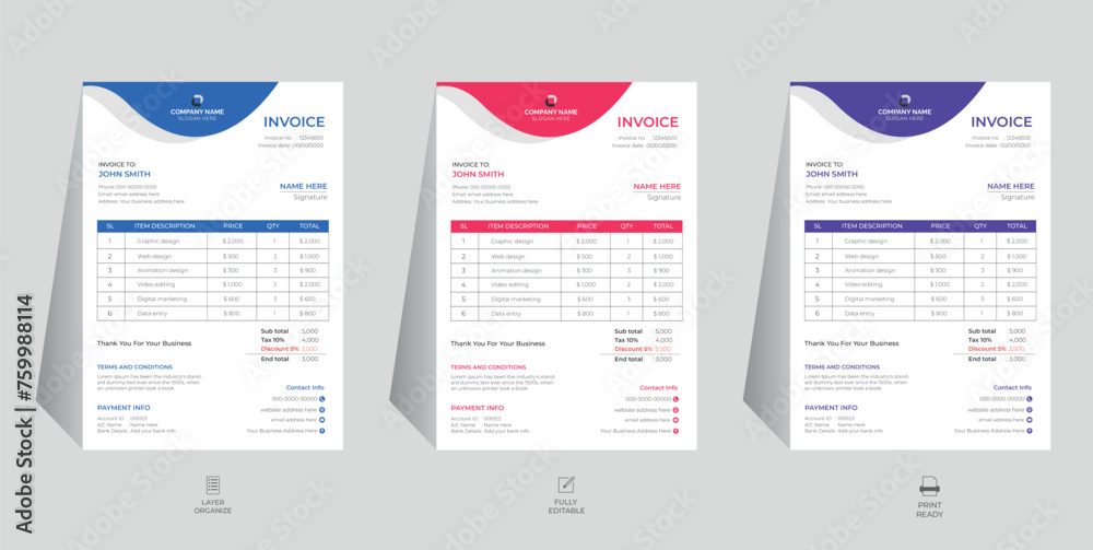 Modern and professional invoice design template, corporate invoice ...
