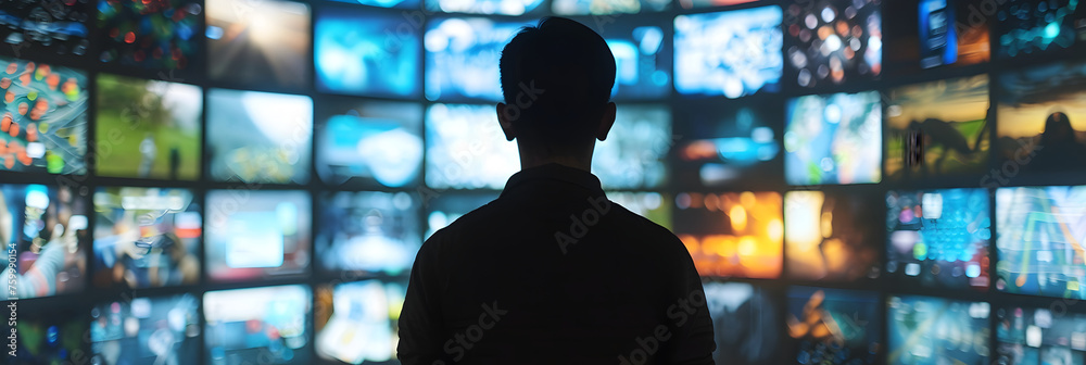Person Standing in Front of Multiple Screens: An of Digital Media's ...