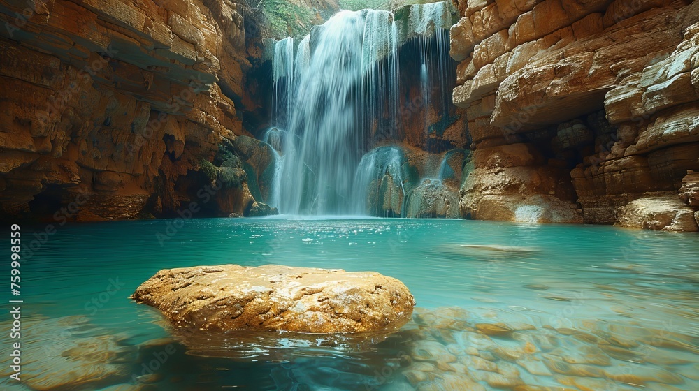 ภาพประกอบสต็อก futuristic landscape with majestic waterfalls from high ...